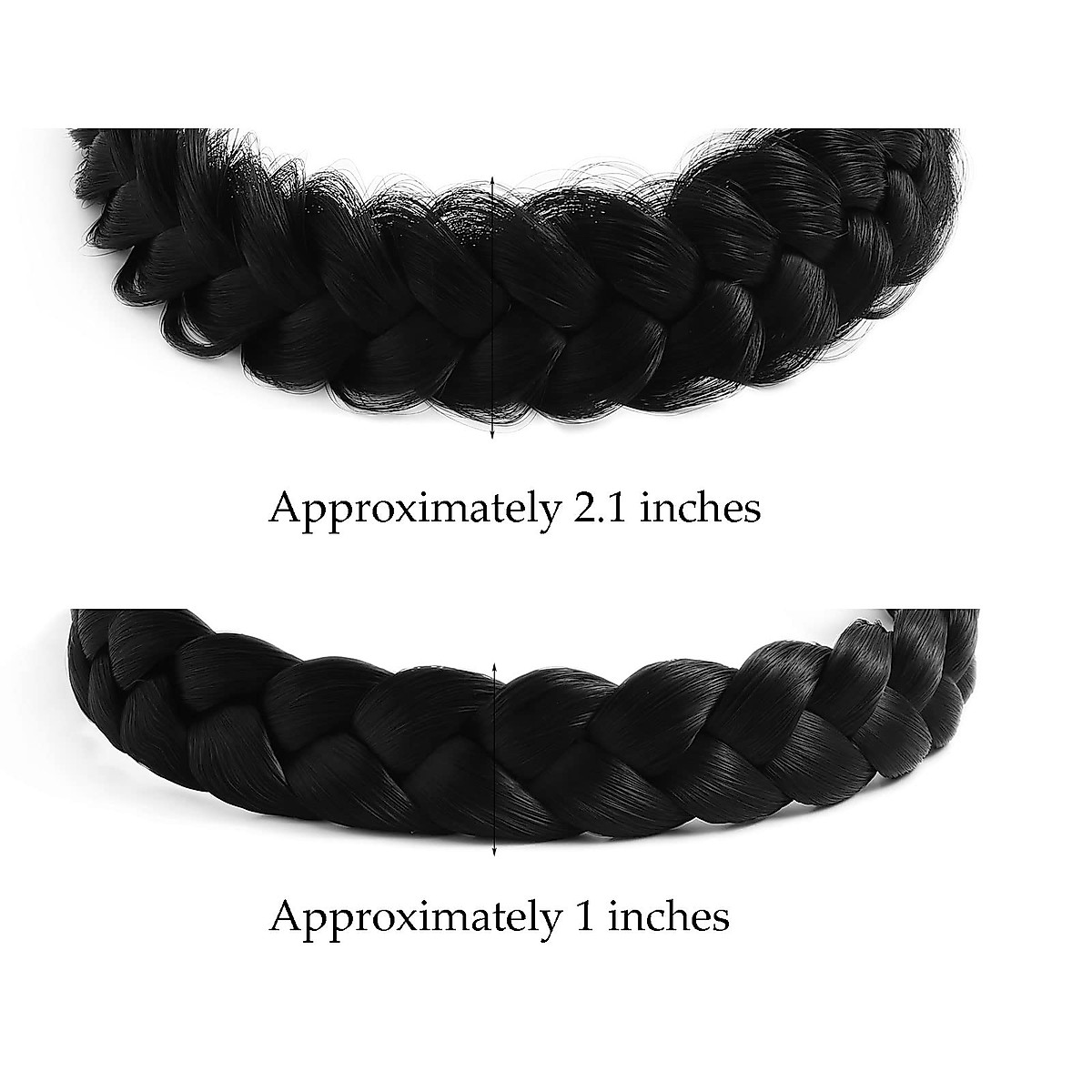 STHEJFB Braid Headband 2 3 Strands combinations Messy Wide Chunky Fluffy Elastic Stretch Hairpiece Braided Headband Women Girl Beauty accessory (Black 1B)