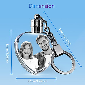 HAN'S LASER Personalized Keychains with LED Light, Mini Heart Shaped, 3D Crystal Keychain with Your Own Photo, Great Memorial Gifts