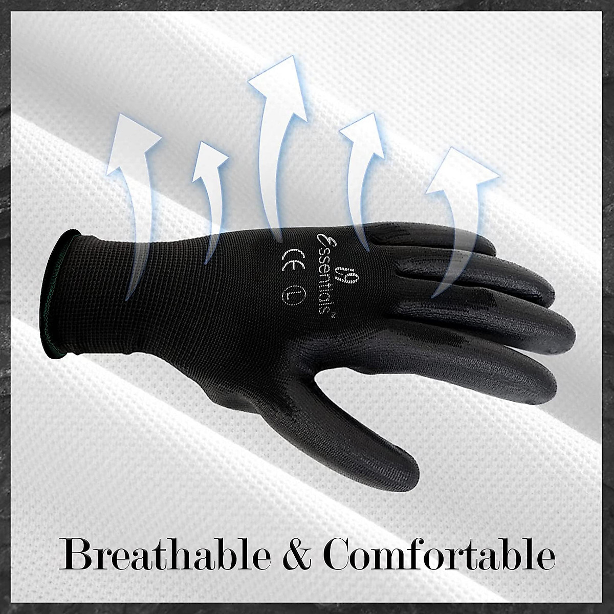 I9 Essentials Multi-Purpose Black Work Gloves Large (12 Pairs) - PU Coated Safety Gloves for Men - Seamless Lightweight Safety Gloves for Woodworking, Gardening, Construction Work Gloves for Men Pairs