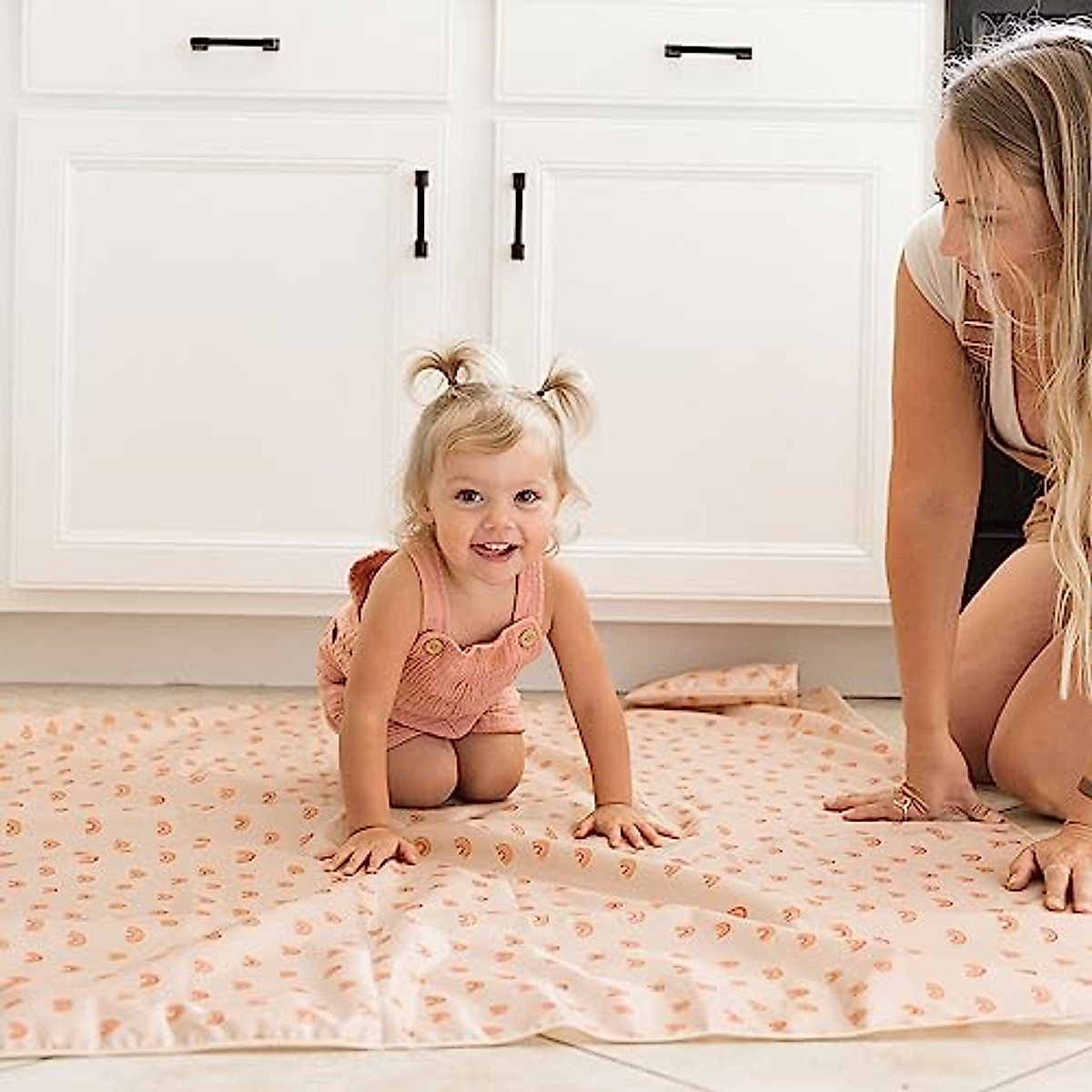 Tiny Twinkle Mess-Proof Splat Mats for Under high Chairs or Table Cover Art Projects for Baby and Toddler - Waterproof, Washable Floor or Table Splash mat 51" x 51" (Boho Rainbow)