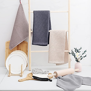 Homaxy 100% Cotton Waffle Weave Kitchen Dish Towels, Ultra Soft Absorbent Quick Drying Cleaning Towel, 13x28 Inches, 4-Pack, Dark Grey