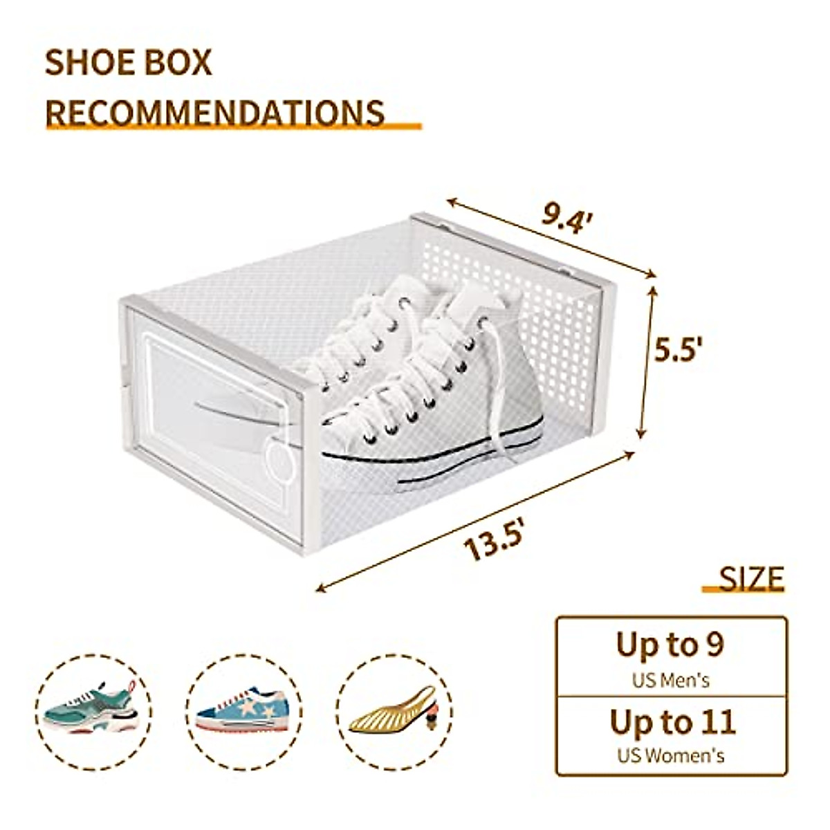 Hrrsaki 15 Pack Foldable Shoe Storage Boxes, Shoe Boxes Clear Plastic Stackable, Shoe Organizer Boxes with Front Opening Lids, Ventilation and Dust-proof, Shoe Container Boxes for Closet, Bedroom, Bathroom, Fit for Women/Men Size 9(13” x 9” x 5.5”) (white