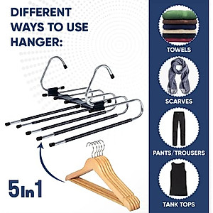 Space Saving Pants Hanger- 2 Pack Closet Organizer Closet Storage Jeans,Trousers Hanger Drying Rack: Leggings, Scarves and Towels Non-Slip Hanger- Space Maximizing Hanging Rack Small Space Organizer