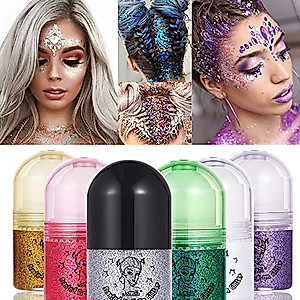 Roll On Body Glitter - Cosmetic-Grade, Easy to Use Holographic Body Glitter Gel for Body, Face, Hair and Lip, Sparkling Sequins Festival Glitter Makeup, Vegan & Cruelty Free (Purple)