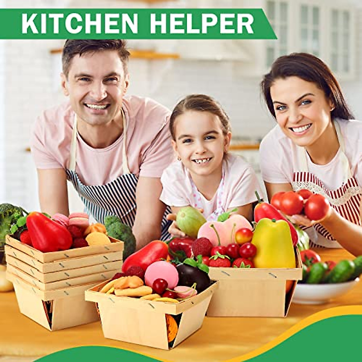 30 Pcs One Quart Wooden Berry Baskets Bulk 5.75 Inch Square Vented Wood Boxes Empty Wooden Baskets for Easter Gifts, Picking Fruit, Arts, Crafts and Decor