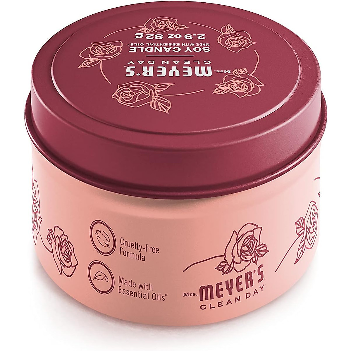 MRS. MEYER'S CLEAN DAY Soy Tin Candle, 12 Hour Burn Time, 3 Pack, Made with Soy Wax and Essential Oils, 2.9 oz, Rose