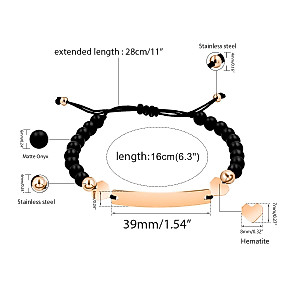 Handmade Black Matte Onyx Beads Personalized Name Bracelets for Women with Rose Gold Plated Stainless Steel Custom Name Plate Y1451