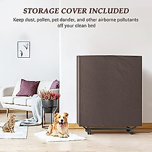 Homieasy Folding Bed with Mattress, Portable Foldable Bed with Storage Cover, Rollaway Bed for Adults with Memory Foam Mattress and Metal Frame, Cot Size Extra Guest Bed on Wheels (75” x 31”)