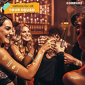 CORRURE 48pcs Birthday Tattoos - Gold Temporary Tattoos Metallic for Women and Men - Happy Birthday Squad Tattoos for Girls, 18th 21st 25th 30th or Any Adult Bday - 11 Flash Party Tattoos