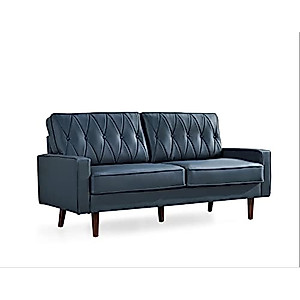 US Pride Furniture Modern Style Faux Leather 69.3’’ Wide with Round Tapered Legs Living Room Sofas, Blue