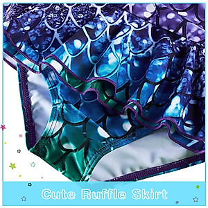 Lovekider Girl One Piece Bathing Suit Ruffle Off Shoulder Swimsuit Purple Mermaid Scales Cute Print Summer Bikini Swimwear 8-9 Years