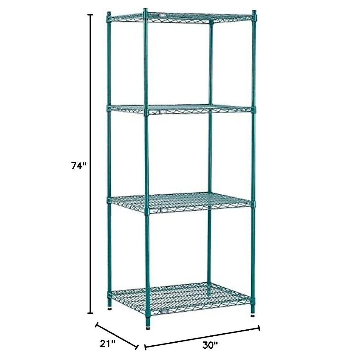 Nexel 21" x 30" x 74", 4 Tier Adjustable Wire Shelving Unit, NEXGuard Anti-Microbial Agent, NSF Listed Commercial Storage Rack, Poly-Green, Leveling feet