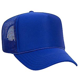 OTTO Wholesale 12 x Polyester Foam Front 5 Panel High Crown Mesh Back Trucker Hat - Royal - (12 Pcs)