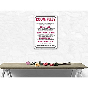 KONMPFEY Funny Room Rules For Teen Girls Trendy Stuff, Room Decor For Teen Girls And Teen Boy Cool Stuff Metal Tin Signs Man Cave Garage Bar12 X 8 In