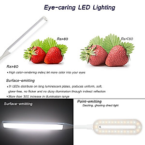 AnSun Rechargeable LED Desk Lamp Clip on Table Light with Battery Powered (2000mAh) 3 Color, Stepless Dimmable Touch Control 360° Flexible Reading Clamp Lamp for Study Bedroom Office (White)