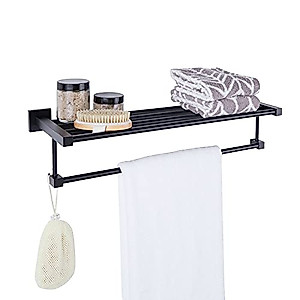 Matte Black Bathroom Towel Rack Shelf, Hanging Wall Mounted Decor (24 in)