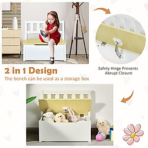 HONEY JOY Kids Table and Chair Set, Toddler Table and 2 Chairs Set w/Toy Storage Bench, 4-Piece Children Wooden Activity Table & Chair Set for Daycare Playroom, Gift for Boys Girls(Natural)