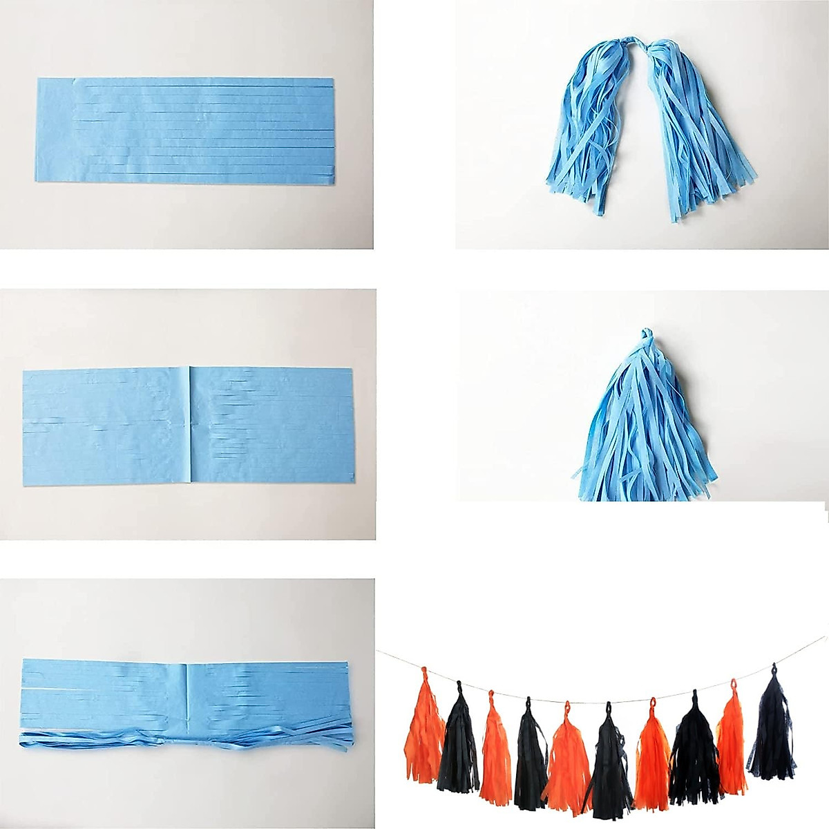 Orange Black Tissue Paper Tassels Garland Banner 20PCS DIY Party Streamers for Birthday Fall Autumn Halloween Thanksgiving Party Decoration Supplies