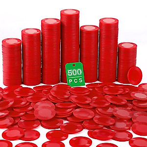 Leitee 500 Pcs Plastic Poker Chips Bulk 38 mm Lightweight Tokens Bingo Markers Blank Casino Counting Discs Learning Counters Disks for Adults Interlocking Game Counting Reward Card(Red)
