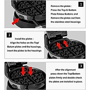 Health and Home 3-in-1 Waffle Maker, Omelet Maker, Egg Waffle Maker, 3 Removable Nonstick Baking Plates, Upgraded 360 Rotating Belgian Waffle Maker