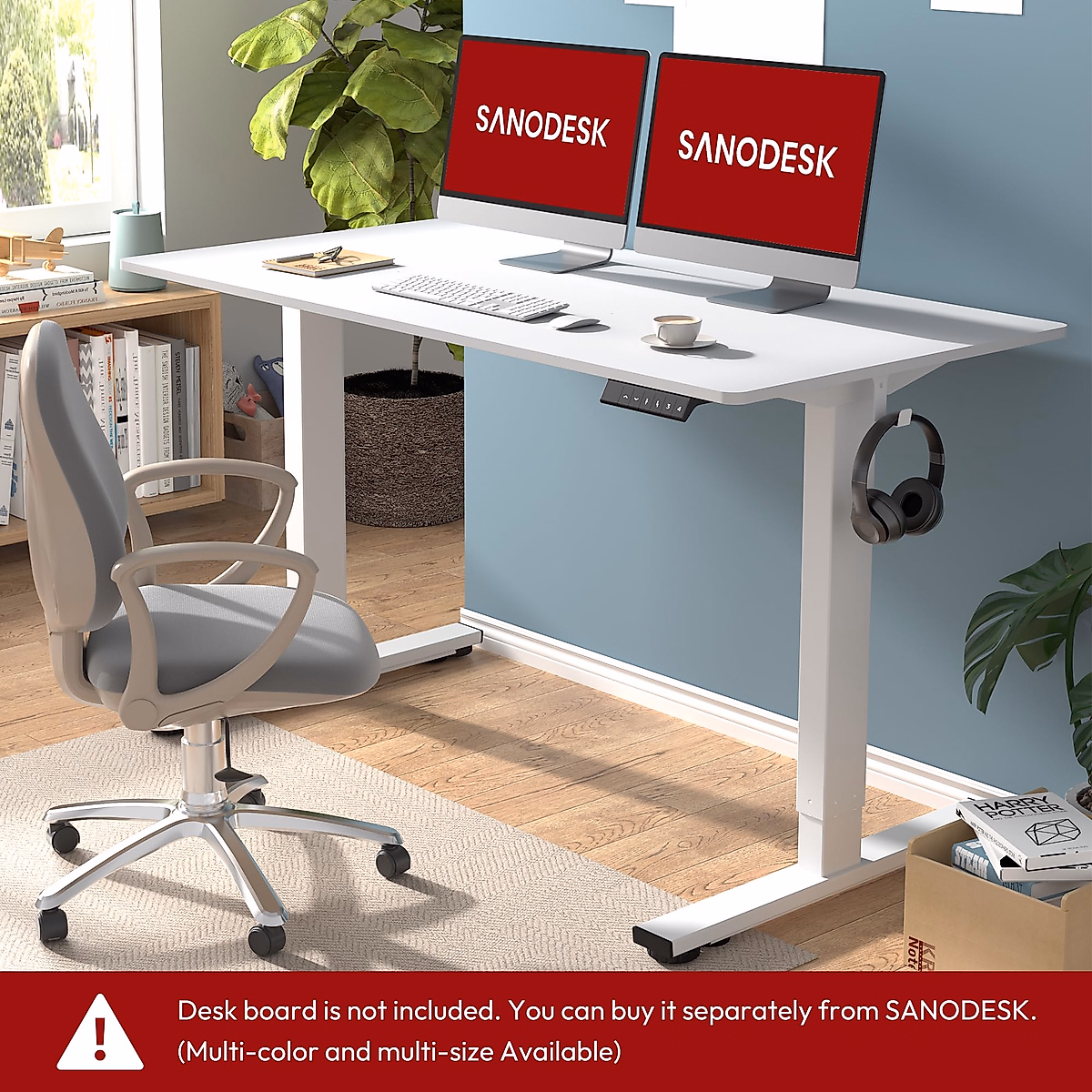 SANODESK Single Motor 2 Stage Electric Height Adjustable Standing Desk Frame Heavy Duty 176lbs Load Capacity for Home Office (White Frame Only)