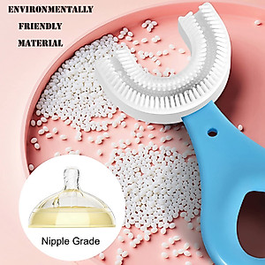 QrBxa U Shaped Kids Toothbrush, Kids Toothbrushes U Shape, 360° Manual Kid Toothbrush with Food Grade Soft Silicone Brush Head
