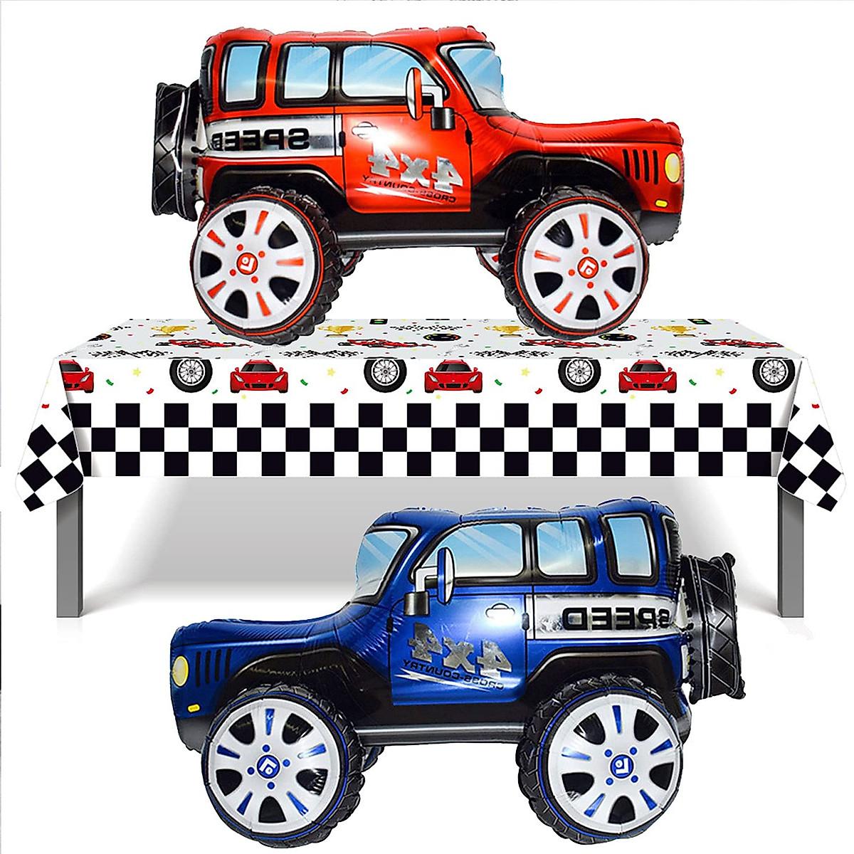 Firot 2 Vehicles 25.5 inch Large 4D Car Foil Balloon Off Road Racing Car Toy Balloon Children Gifts Boys Birthday Party Decorations Kids Toys Party Supplies Cute Baby Shower Decorations