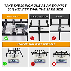 Fireplace Grate 17 Inch Solid Round Steel 3/4" Bar Heavy Duty Firewood Stove Log Holder Rack Grates Wrought Cast Iron Indoor Outdoor Camping Chimney Hearth Wood Burning Fireplace Accessories Tools