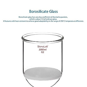 StonyLab Borosilicate Glass Buchner Filtering Funnel 1000ml with Medium Frit(G2), 155mm Inner-Diameter,145mm Depth, with 24/40 Standard Taper Inner Joint and Vacuum Serrated Tubulation (2000ml)