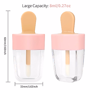 RONRONS Lip Gloss Tubes, 15 Pieces Pink Ice-cream Shaped Empty Lip Gloss Containers Cute Mini Lipgloss Tubes with Wand for DIY Cosmetic Sample Bottles, 8ml