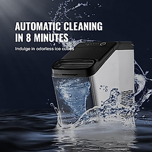 WACTO Self-Cleaning Ice Maker - 9 Cubes in 7 Mins, 33lbs in 24Hrs, Ice Scoop and Basket, 2 Ways Water Refill, 2 Size Bullet Ice - Ideal for Kitchen Bar - Portable Countertop Ice Maker