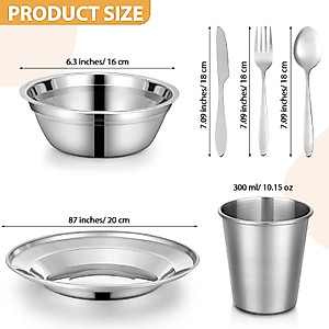 50 Pcs Camping Mess Kit, Polished Stainless Steel Dishes Set, Portable Dinnerware Utensils Tableware with Cups, Plates, Bowls, Mesh Bag for Backpacking Hiking Camping Travel Picnic, 8 Person Set