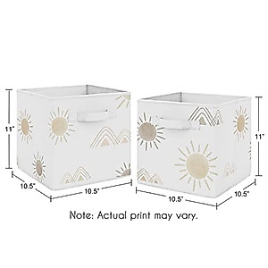 Sweet Jojo Designs Boho Desert Sun Taupe Set of 2 Foldable Fabric Storage Cube Bins Boxes Organizer Toys Neutral Tan Beige Ivory Gold Off White Bohemian Mountain Nature Outdoors Geometric Sunshine