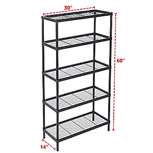 5 Tier Wire Shelving Unit Storage Rack, Metal Heavy Duty Utility Organizers, Organization Units for Products Plant Pantry, Garage, Laundry Racks Durable Shelf Stand,14"W x 30"L x 60"H, Black