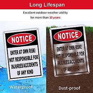 Notice Enter at Own Risk Sign 2-Pack, Not Responsible for Accidents or Injuries Sign, Caution Safety Signs, 10"x 7" - .040 Aluminum Reflective Sign UV Protected and Weatherproof