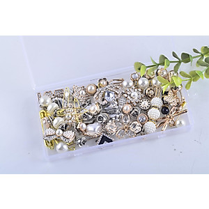 KJML DIY Charms for Socks 55pcs Sock Charms Pins Bling Sock Jewelry Charms Gold Sock Charms Brooch Sock Accessories Charms Designer Safety Pin Charms for Socks Shoes Junk Sock Charms