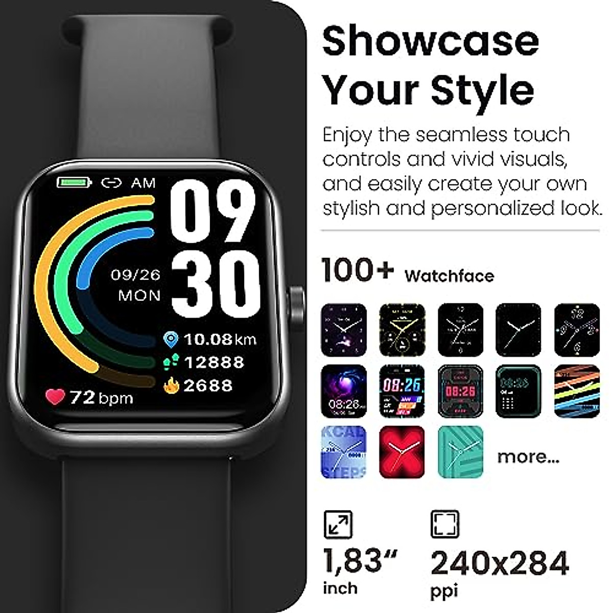 TOZO S3 Smart Watch (Answer/Make Call) Bluetooth Fitness Tracker with Heart Rate, Blood Oxygen Monitor, Sleep Monitor IP68 Waterproof 1.83-inch HD Color for Men Women Compatible with iPhone & Android