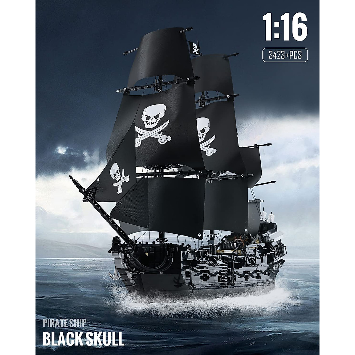 Nifeliz Black Skull Pirates Ship Building Blocks Kits, Model Set and Assembly Toy for Teens and Adult, Makes a Great Gift for People who Like Creative Play and Adventures, New 2023 (3423Pcs)