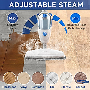 Steam Mop for Hardwood Floor Cleaning, Floor Steamer Cleaner Lightweight for Vinyl, Laminate, Carpet, Tile Hard Floors w/Adjustable Steam Modes & Height, 23ft Cord, 2 Washable Pad
