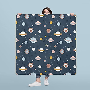 WildCubz 51" Heavy Duty Baby Splat Mat for Under High Chair | Includes Wet Bag | Premium Washable Toddler Mat | Baby Led Weaning | High Chair Mat for Floor | Craft Mat | Splash Mat (Space)