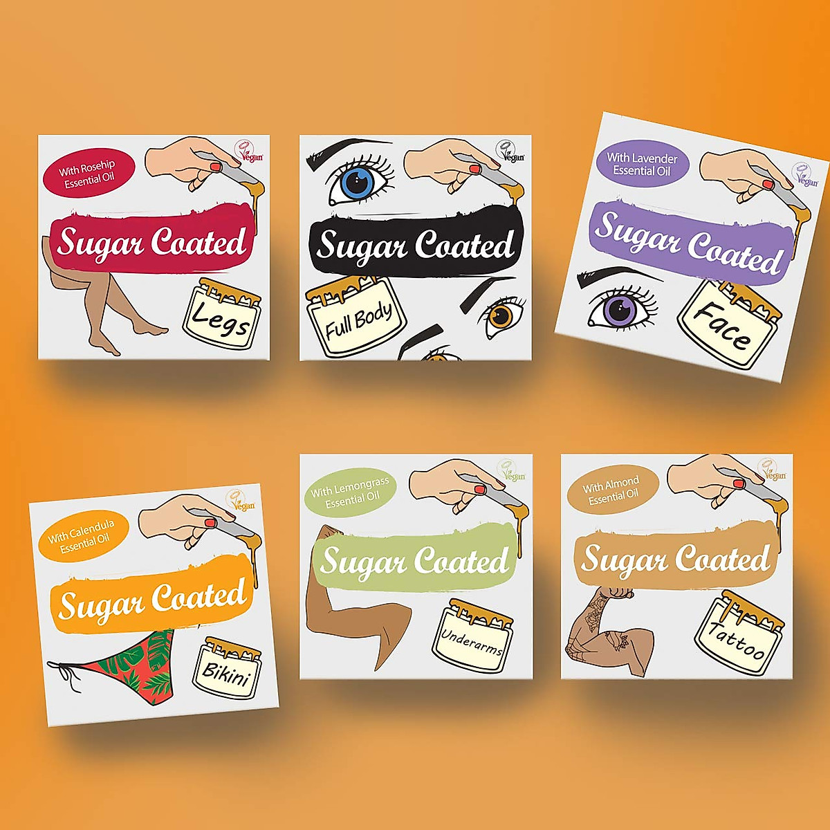 Sugar Coated Hair Removal Wax Kit for Leg Waxing, Sugar Wax for Leg Hair Removal with Wax Strips, Gentle and Non-Damaging Waxing Kit, Contains Essential Rosehip Oil to Moisturise Skin 200g