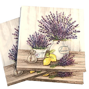 20-ct 13x13 Lavender Floral Napkins Decorative Napkins Mother's Day Napkins Disposable Floral Paper Napkins for Decoupage Floral Cocktail Lunch Dinner Napkins Paper Rustic Lavender Napkins in Pots