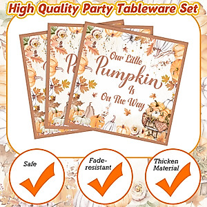Skybooly 350 Pcs Pumpkin Baby Shower Party Decorations Supplies Fall Theme Party Tableware Set Our Little Pumpkin Is on the Way Party Dessert Plates Napkins Forks for 50 Guests Baby Shower Party