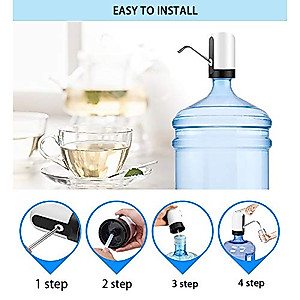 HUAPPNIO 5 Gallon Water Dispenser, Water Bottle Pump Electric Portable USB Charging for 5 Gallon Water Bottle Built-in 1200MHA Battery White