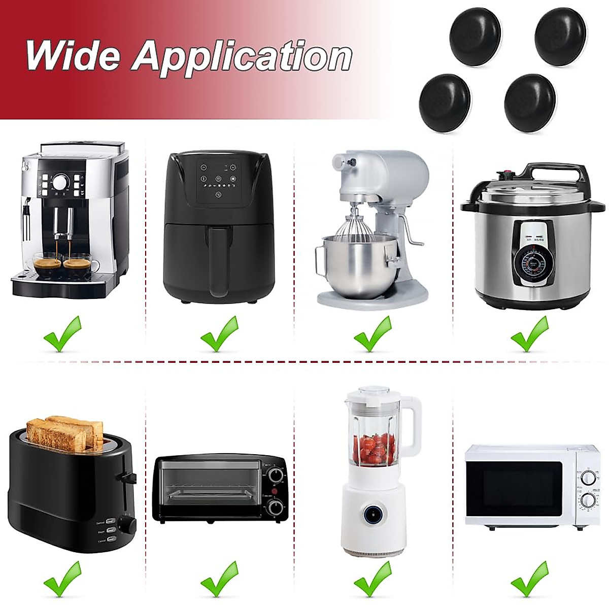 GINOYA Kitchen Appliance Sliders, 16pcs DIY Adhesive Appliance Movers for Air Fryer Coffee Maker Easy Moving Saving Space (Black)