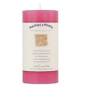 6" X 3" Crystal Journey Herbal Magic Reiki Charged Pillar Candle - Manifest a Miracle