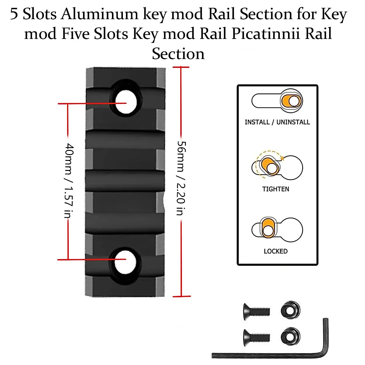 5 Slots Aluminum key mod Rail Section For Keymod Five Slots Keymod Rail Picatinny Rail Section