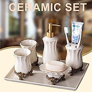 ACGrade Bathroom Set, Ceramic Bathroom Decor Set, Toiletry Set, 5 Pieces Bath Amenity, Bathroom Accessories Set, Bathroom Soap piece set