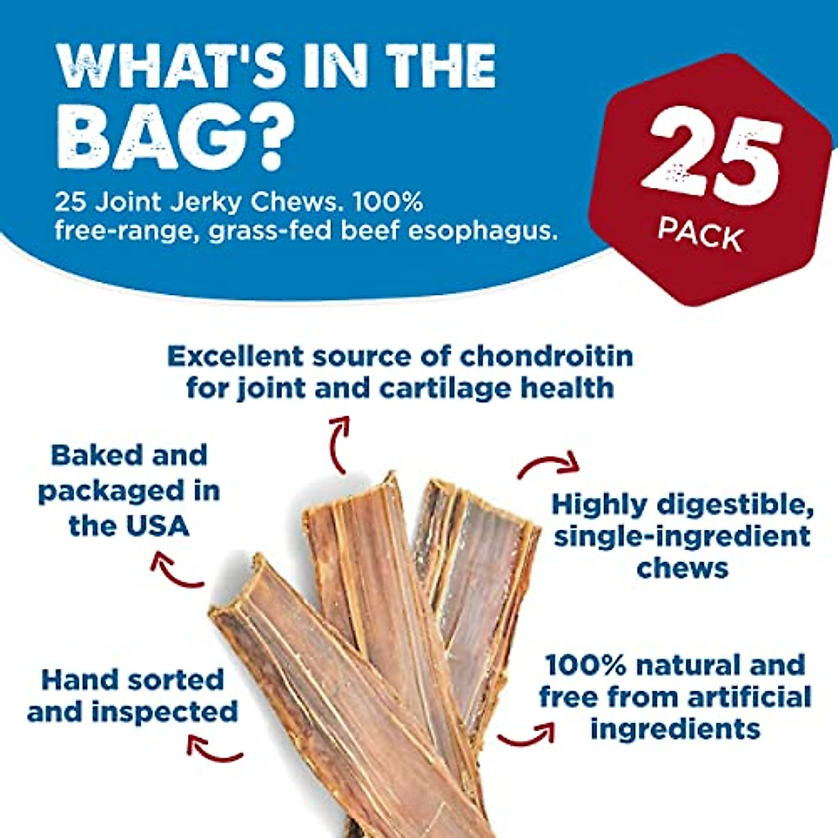 Best Bully Sticks 6-inch Joint Jerky Dog Treats (25 Pack) All Natural Beef Dog Treats