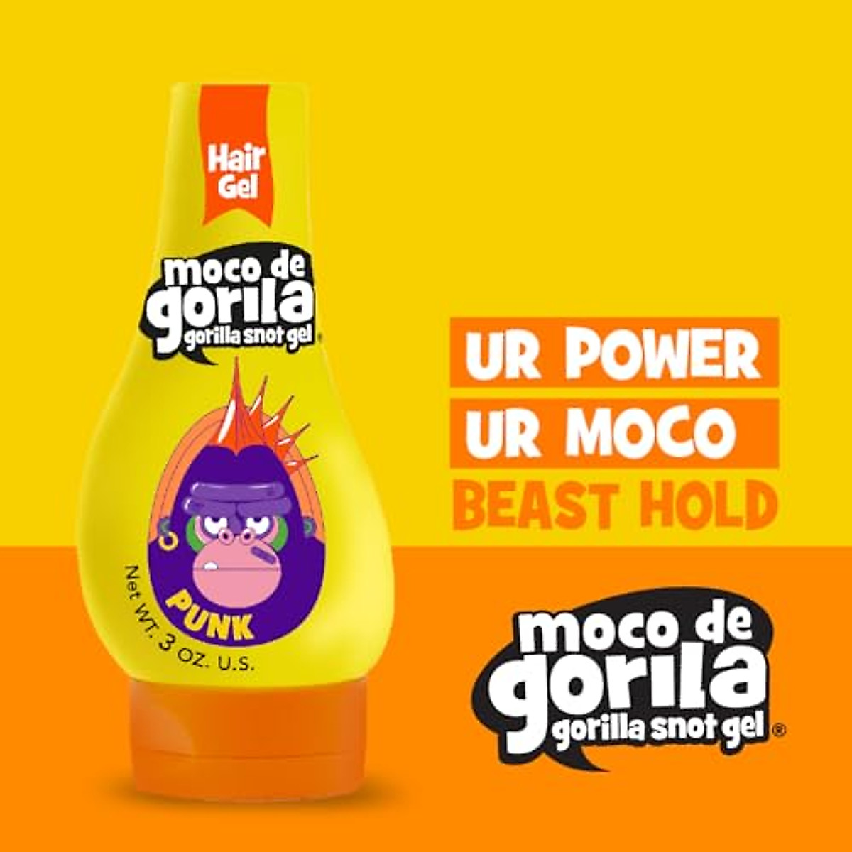 Moco de Gorila Punk, Hair Styling Gel, Reactivate with water, Long-lasting Hold, 3-Pack of 11.99 Oz Each, 3 Squeezable Bottles.